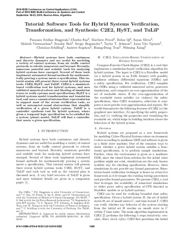 Pdf Tutorial Software Tools For Hybrid Systems Verification