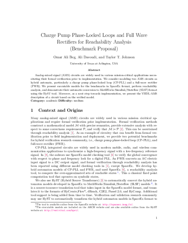 (PDF) Charge Pump Phase-Locked Loops and Full Wave Rectifiers for Reachability Analysis