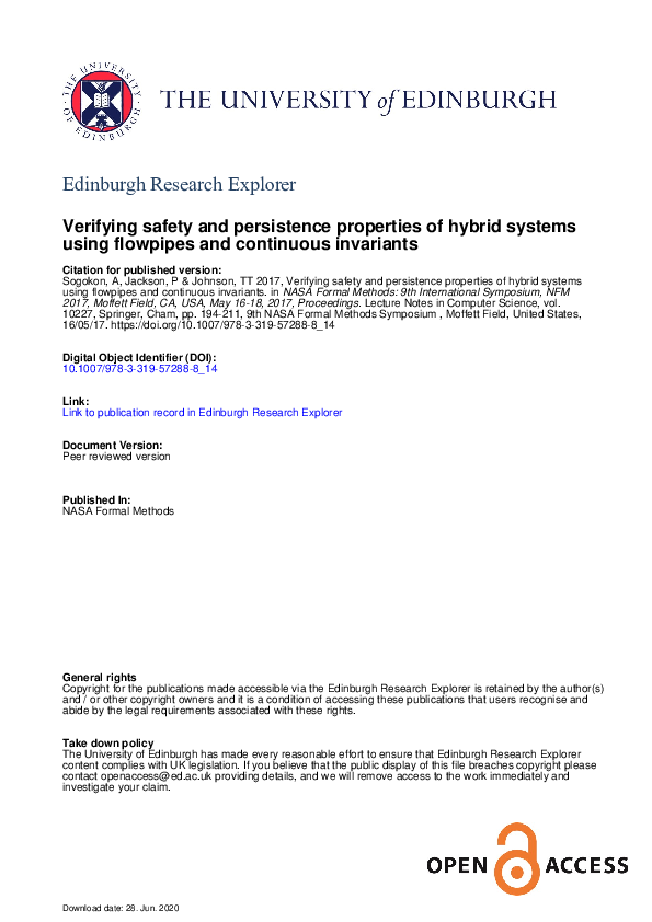 (PDF) Verifying Safety and Persistence Properties of Hybrid Systems Using Flowpipes and ...