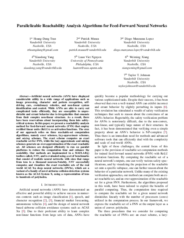 (PDF) Parallelizable Reachability Analysis Algorithms for Feed-Forward Neural Networks