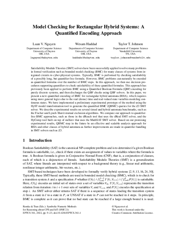 Pdf Model Checking For Rectangular Hybrid Systems A Quantified Encoding Approach