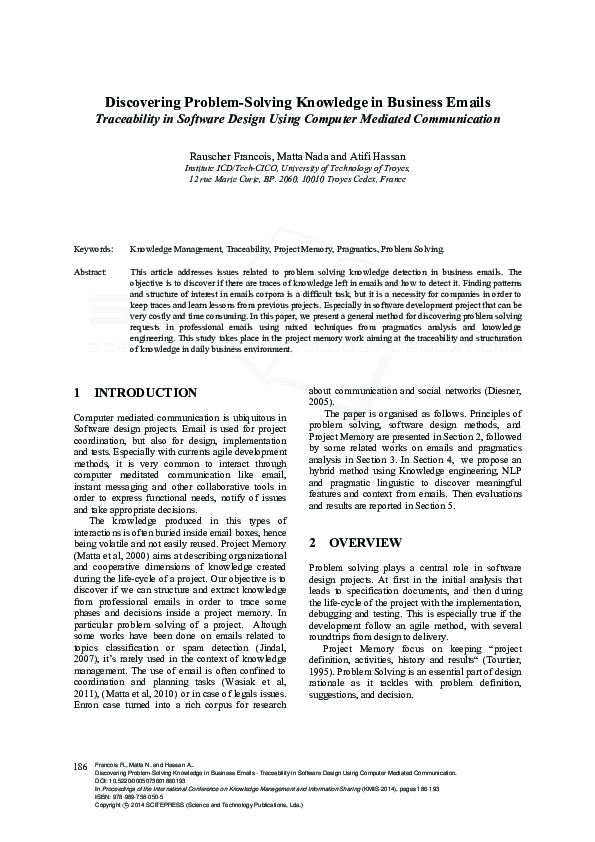 (PDF) Discovering Problem-Solving Knowledge in Business Emails - Traceability in Software Design ...