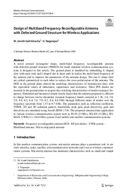 Pdf Design Of Multiband Frequency Reconfigurable Antenna With Defected Ground Structure For