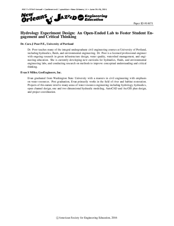 (PDF) Hydrology Experiment Design: An Open-Ended Lab to Foster Student ...