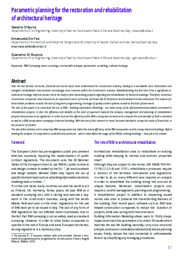 (PDF) Parametric planning for the restoration and rehabilitation of architectural heritage