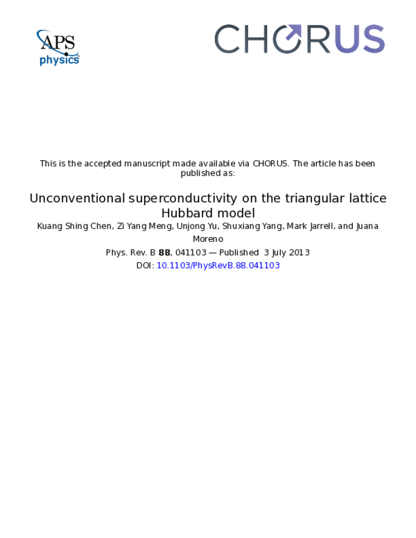 (PDF) Unconventional superconductivity on the triangular lattice Hubbard model