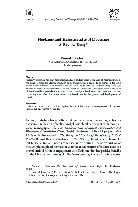 (PDF) Horizons and Hermeneutics of Doctrine: A Review Essay