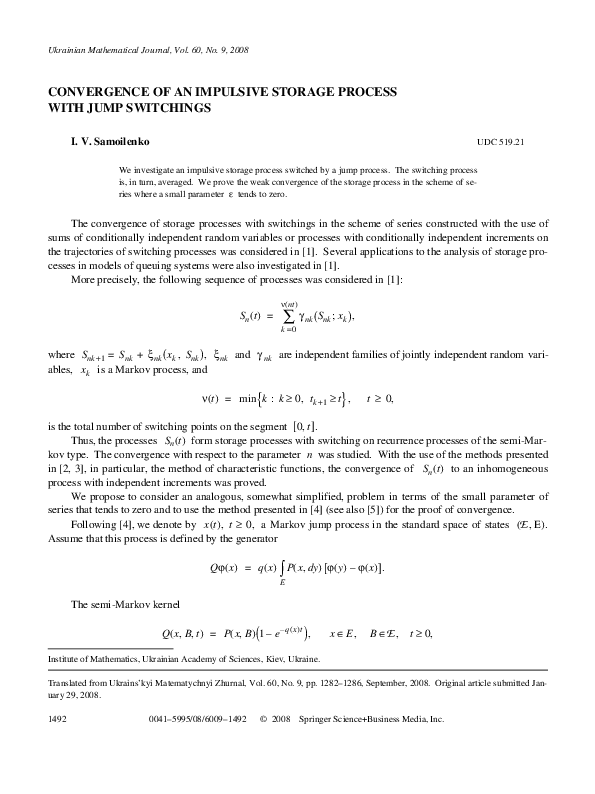 (PDF) Convergence of an impulsive storage process with jump switchings