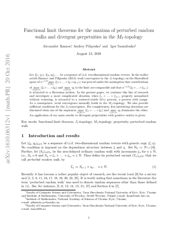 (PDF) Maxima of Random Walks and Divergent Perpetuities