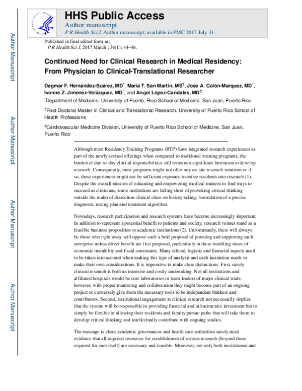 (PDF) Continued Need for Clinical Research in Medical Residency: From ...
