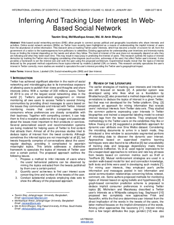 (PDF) Inferring And Tracking User Interest In Web-Based Social Network