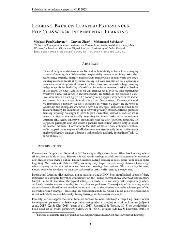(PDF) Looking Back on Learned Experiences for Class/Task Incremental Learning