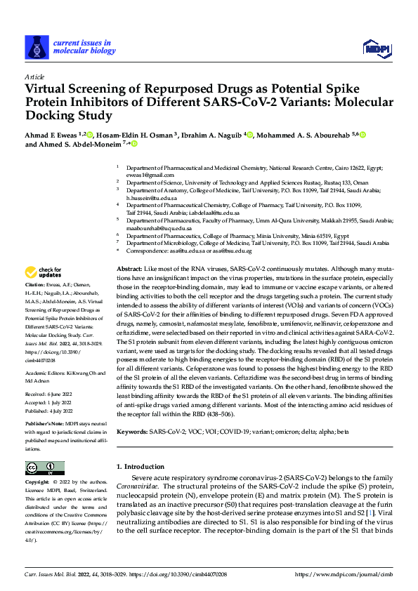 (PDF) Virtual Screening of Repurposed Drugs as Potential Spike Protein Inhibitors of Different ...