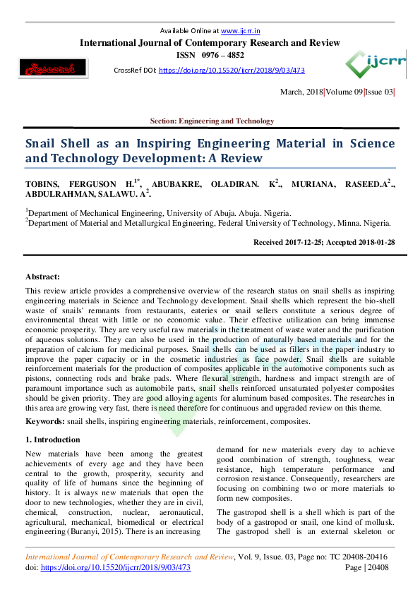 (PDF) Snail Shell as an Inspiring Engineering Material in Science and ...