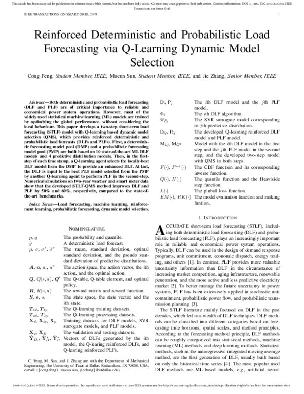 (PDF) Reinforced Deterministic and Probabilistic Load Forecasting via $Q$ -Learning Dynamic ...
