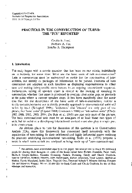 (PDF) Practices in the construction of turns