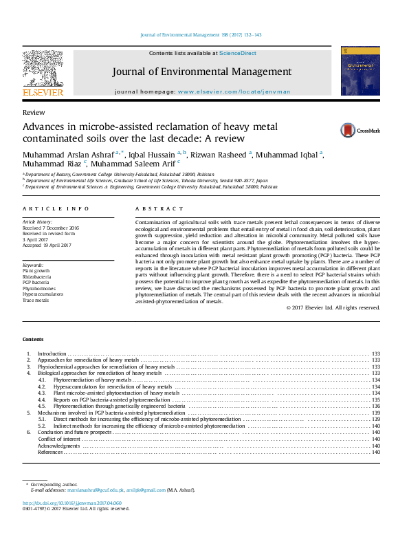 (PDF) Advances in microbe-assisted reclamation of heavy metal ...