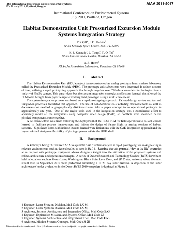 (PDF) Habitat Demonstration Unit Pressurized Excursion Module Systems Integration Strategy ...