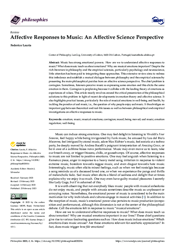 (PDF) Affective Responses to Music: An Affective Science Perspective