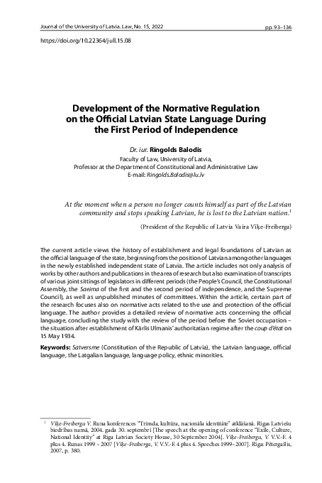 (PDF) Development of the Normative Regulation on the Official Latvian ...