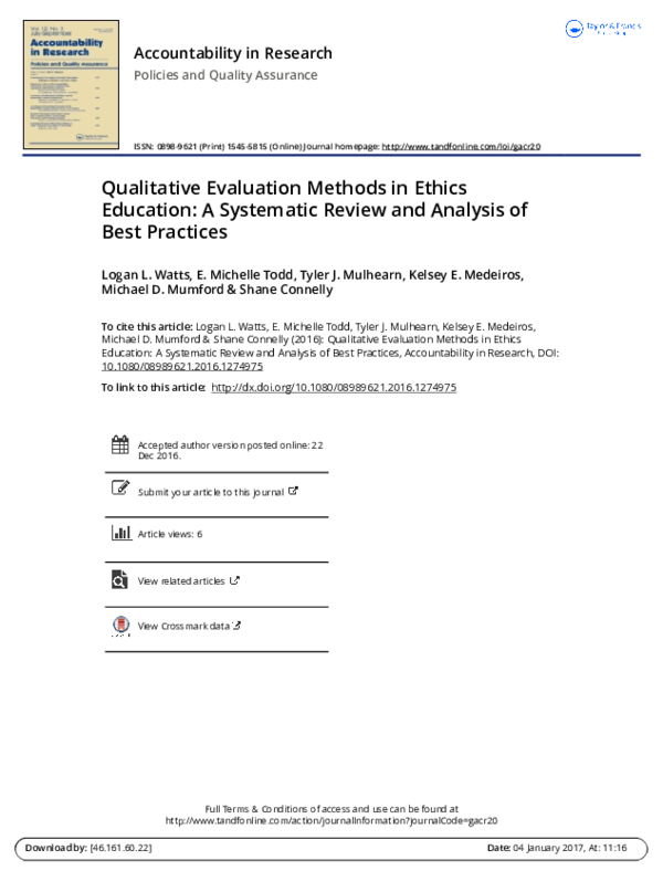(PDF) Qualitative Evaluation Methods in Ethics Education: A Systematic Review and Analysis of ...