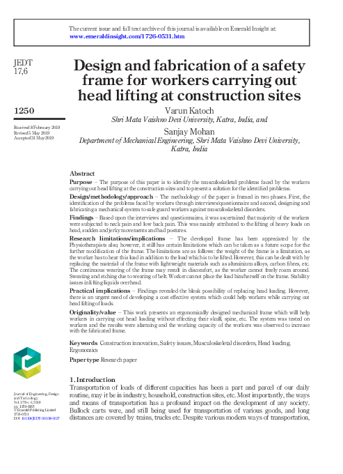 (PDF) Design and fabrication of a safety frame for workers carrying out ...