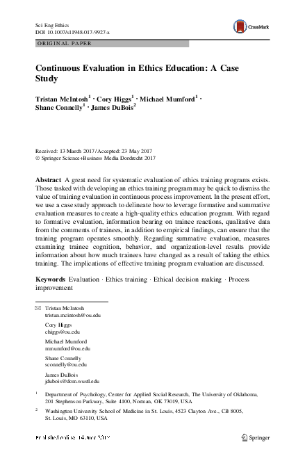 (PDF) Continuous Evaluation in Ethics Education: A Case Study