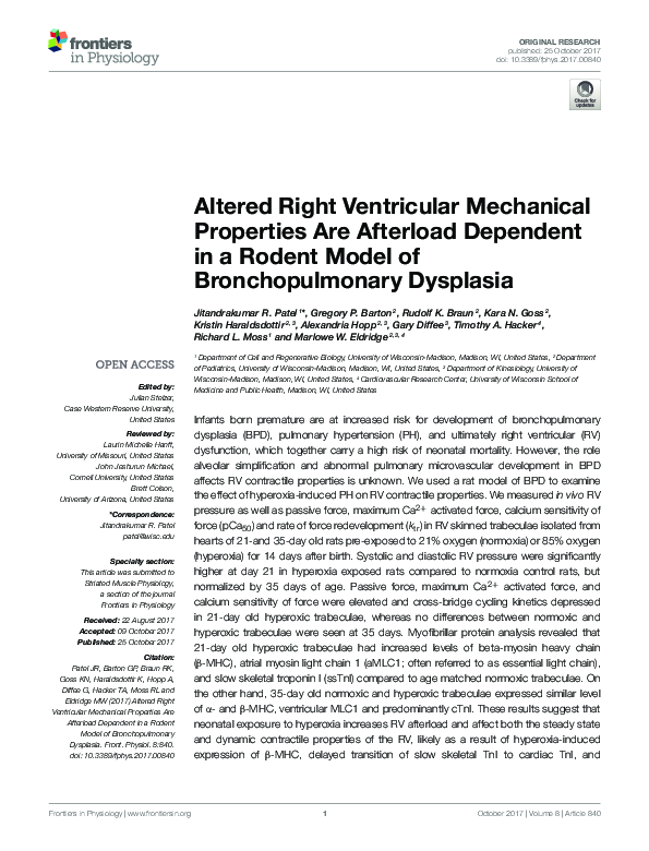 (PDF) Altered Right Ventricular Mechanical Properties Are Afterload ...