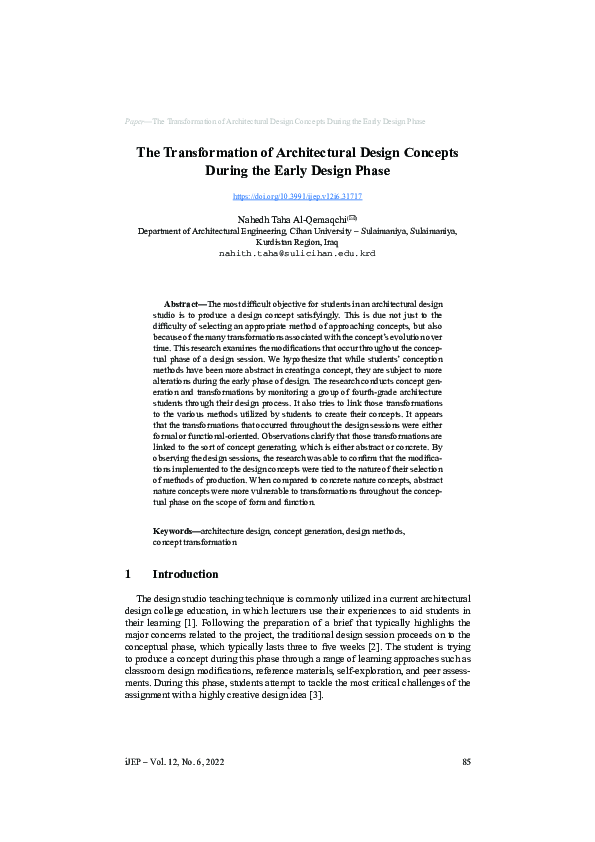 (PDF) Transformation of Architectural Design Concepts During the Early ...
