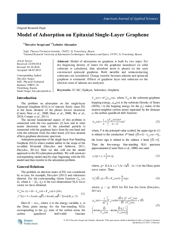 (PDF) Model of Adsorption on Epitaxial Single-Layer Graphene | Sergei Davydov - Academia.edu