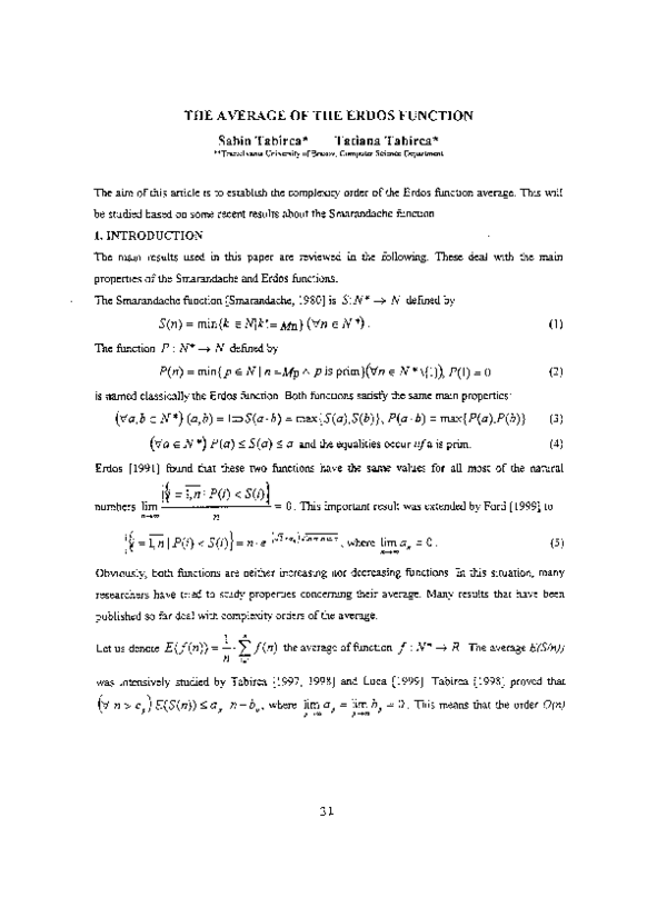 (PDF) The average of the Erdos function