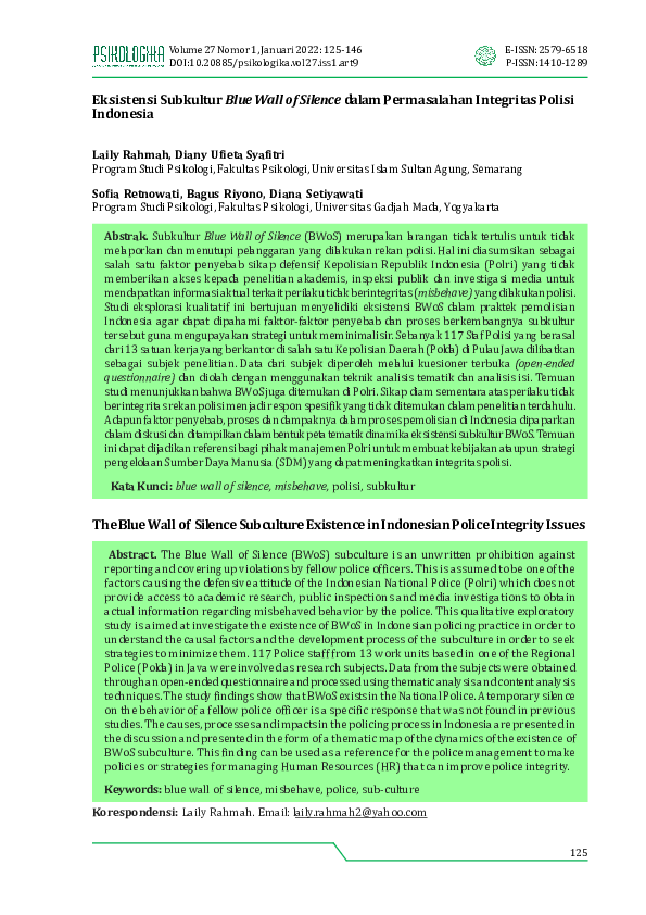 (PDF) Eksistensi Subkultur Blue Wall of Silence dalam Permasalahan ...