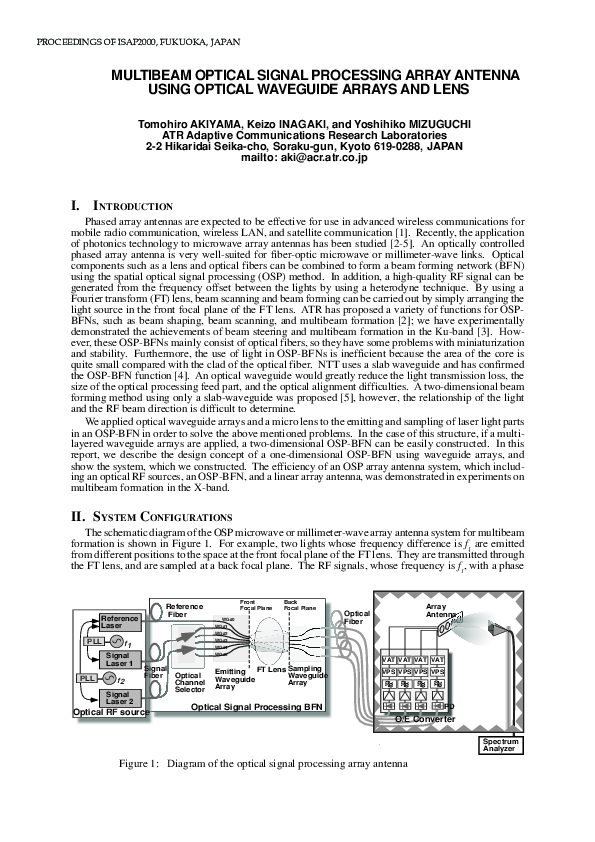 Pdf Multibeam Optical Signal Processing Array Antenna Using Optical