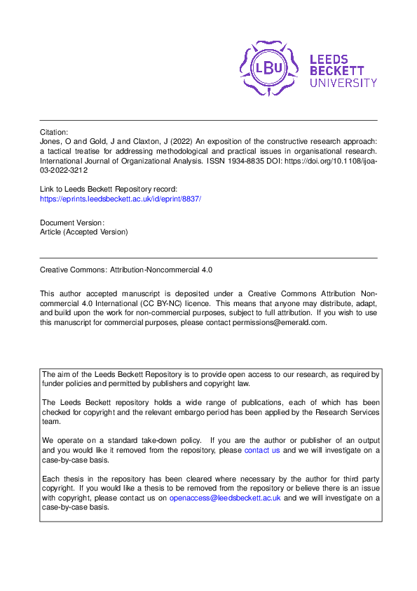 (PDF) An exposition of the constructive research approach: a tactical ...