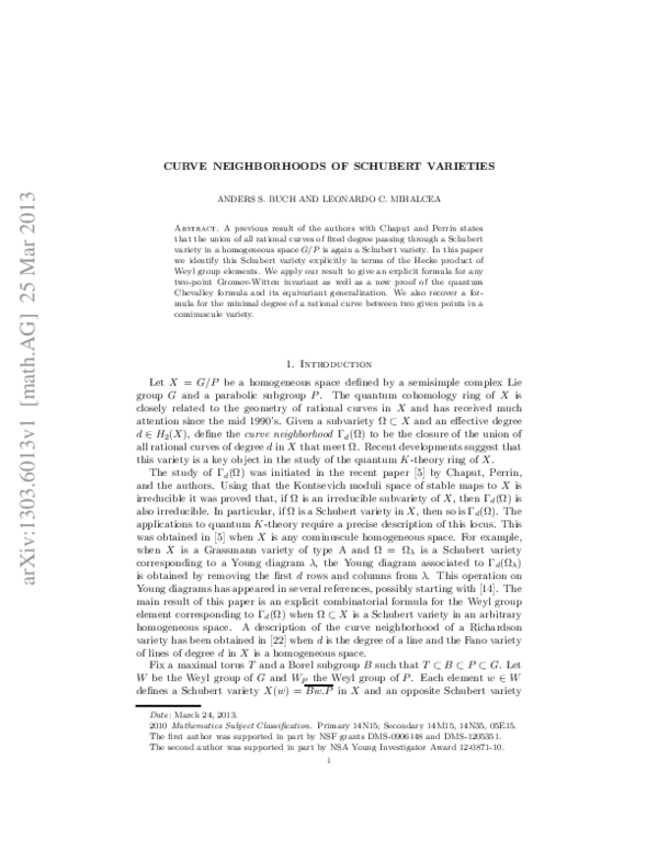 Pdf Curve Neighborhoods Of Schubert Varieties Constantin Mihalcea