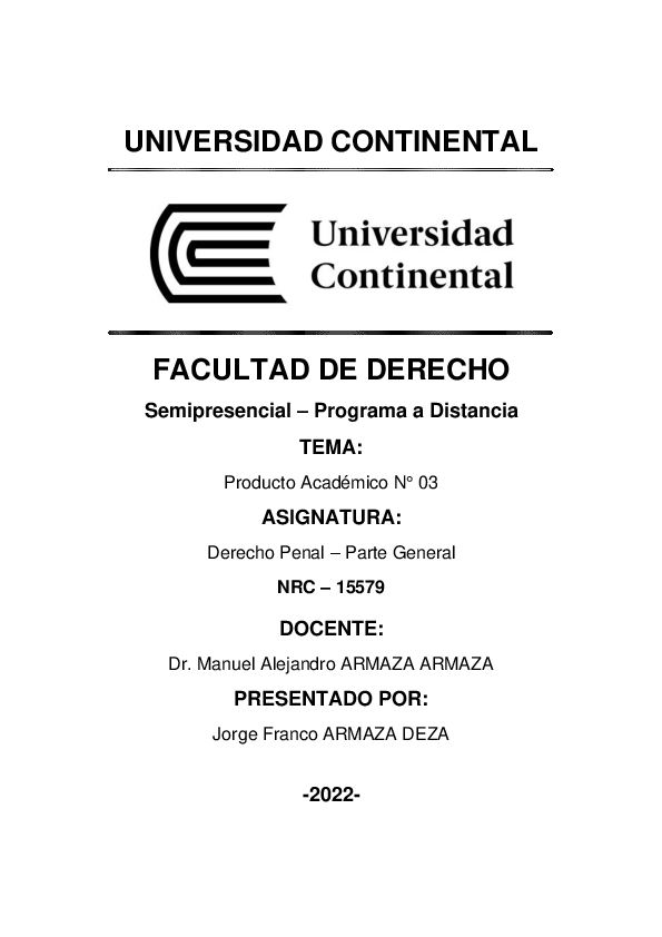 (PDF) Producto Académico N° 02 Universidad continental Jorge Franco Armaza Deza Derecho Penal ...
