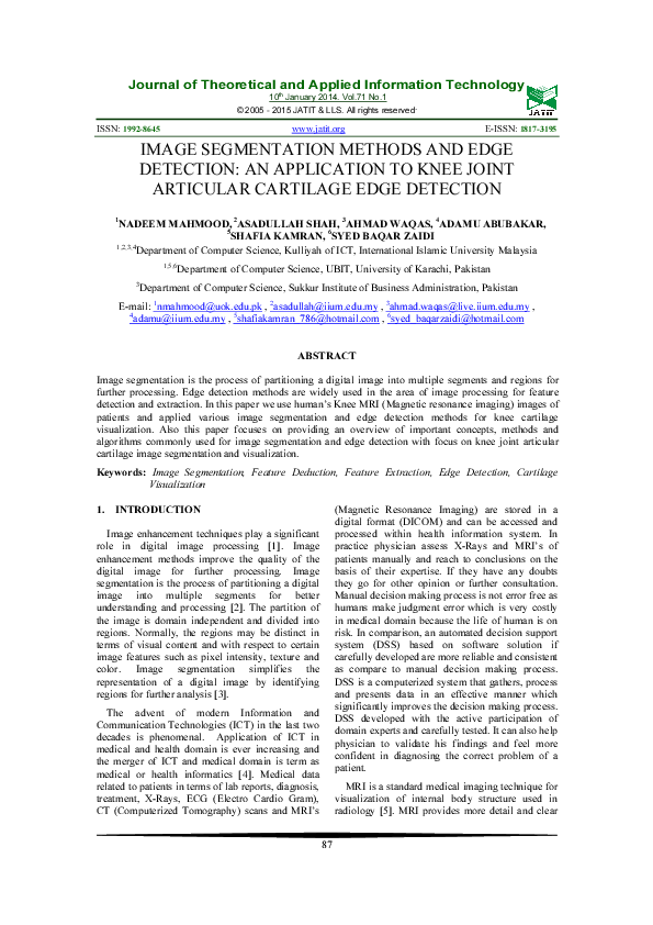 Pdf Image Segmentation Methods And Edge Detection An Application To