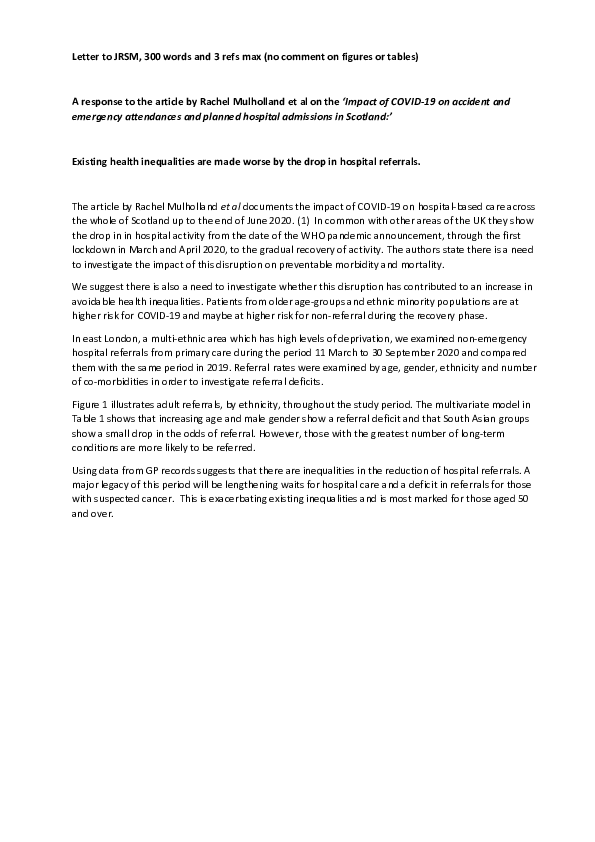 (PDF) Health inequalities worsen with the drop in hospital referrals