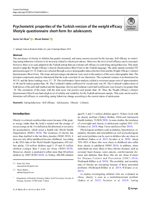 Psychometric Properties of the Turkish Version of the Screening ...