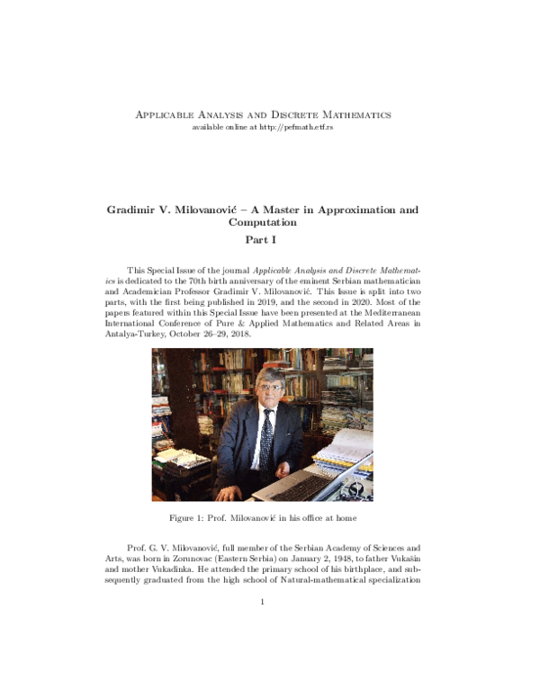 Pdf Gradimir V Milovanovic A Master In Approximation And Computation Part I
