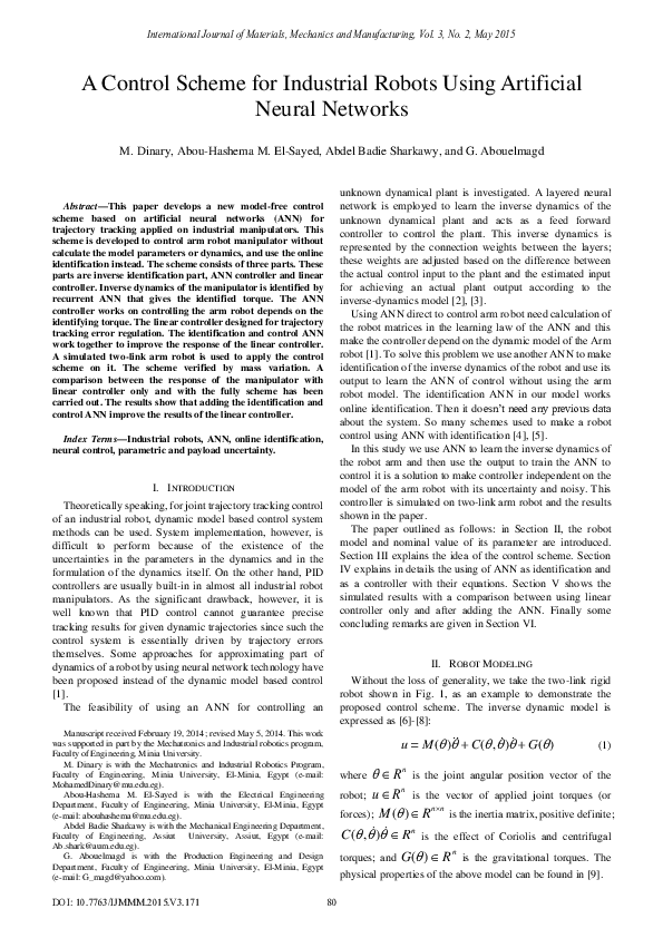(PDF) A Control Scheme for Industrial Robots Using Artificial Neural Networks