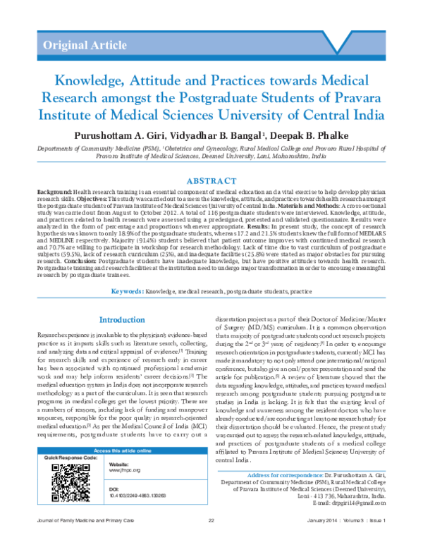 (PDF) Knowledge, attitude and practices towards medical research ...