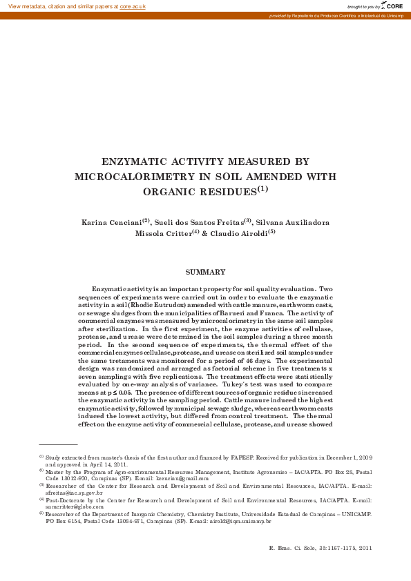 (PDF) Atividade enzimática avaliada por microcalori-metria em solo ...