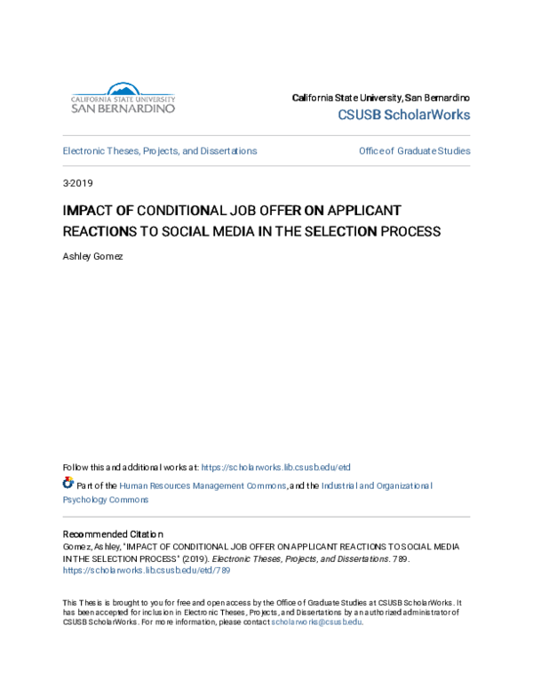 (PDF) Impact of Conditional Job Offer on Applicant Reactions to Social ...