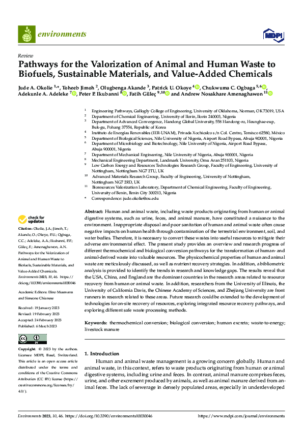 (PDF) Pathways for the Valorization of Animal and Human Waste to ...