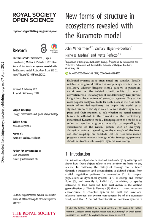(PDF) New forms of structure in ecosystems revealed with the Kuramoto model | Nicholas Medina ...