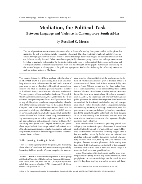 (PDF) Mediation, the Political Task