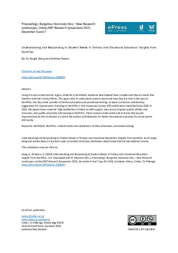 (PDF) Understanding and Responding to Student Needs in Tertiary and ...