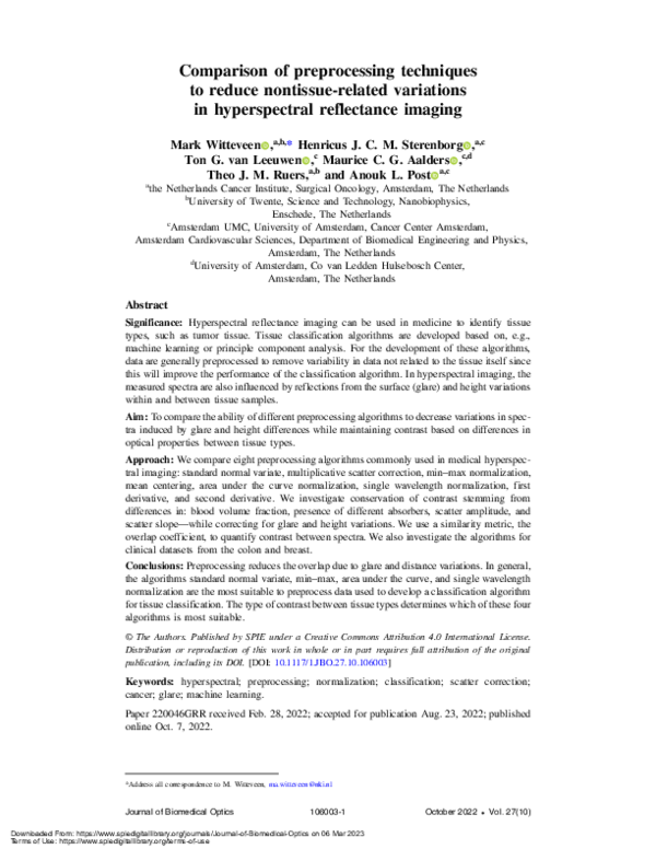 (PDF) Comparison of preprocessing techniques to reduce nontissue-related variations in ...