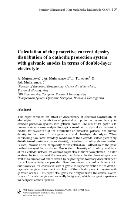 (PDF) Calculation of the protective current density distribution of a cathodic protection system ...